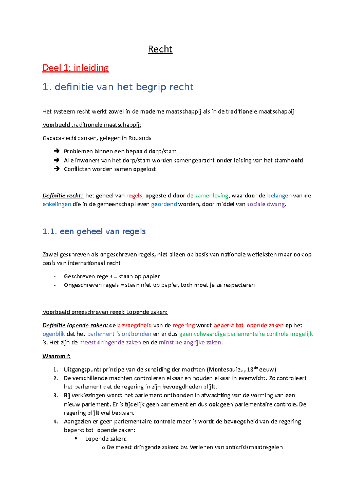 Samenvatting - deel 1 en 2 - Recht Deel 1: inleiding 1. definitie van ...