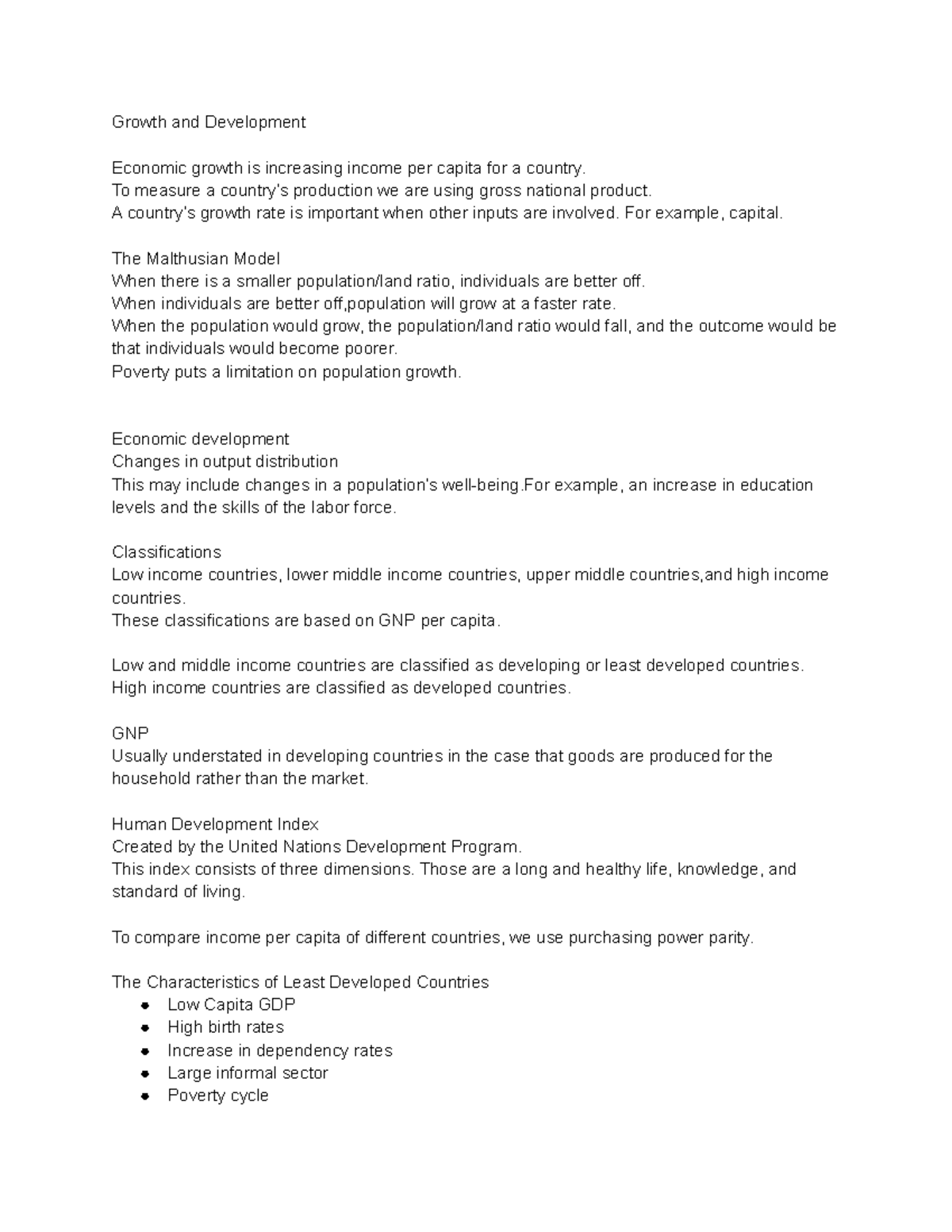 Econ Development notes - Growth and Development Economic growth is ...