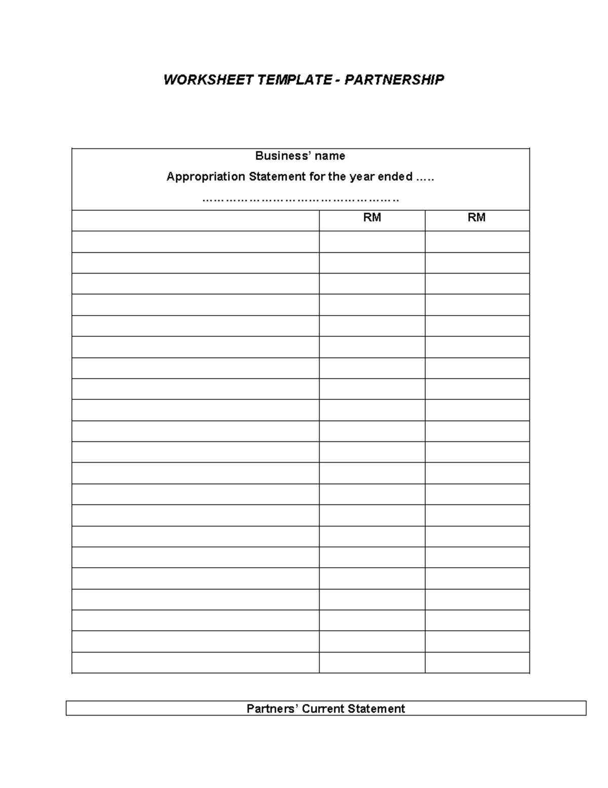 Worksheet Template - Formation Partnership - Financial Accounting ...