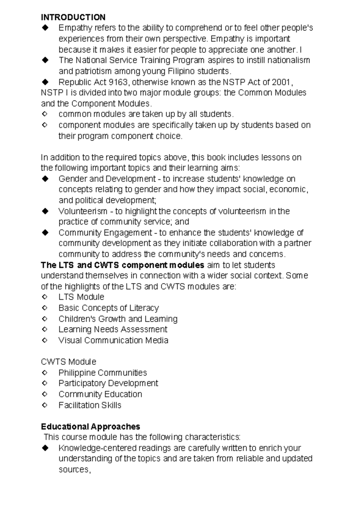 NSTP-L1-4 - NATIONAL SERVICE TRAINING MODULE 1 TO MODULE 4 INTRODUCTION ...