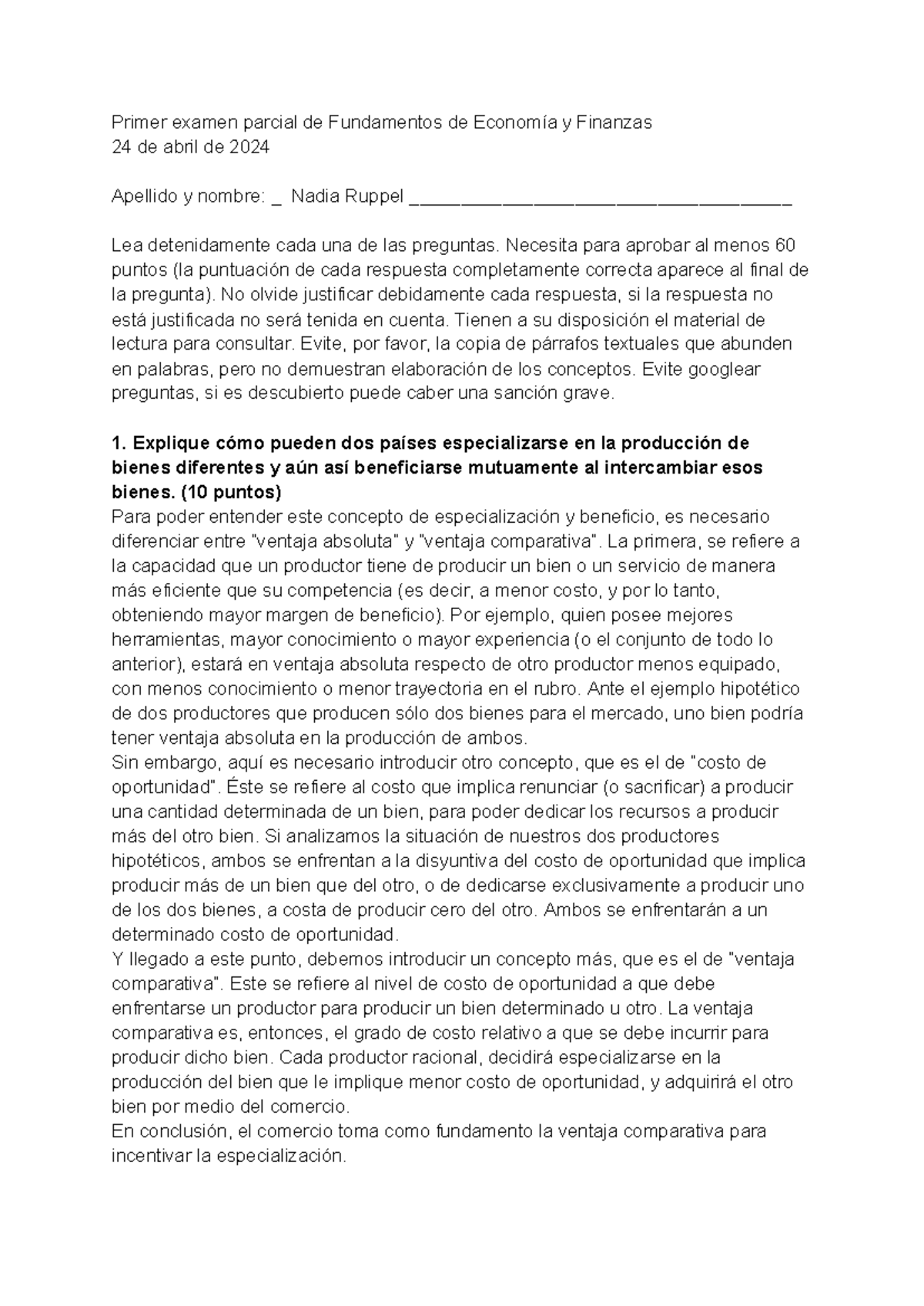 Ruppel Nadia - Primer examen parcial Fundamentos de Economía y ...