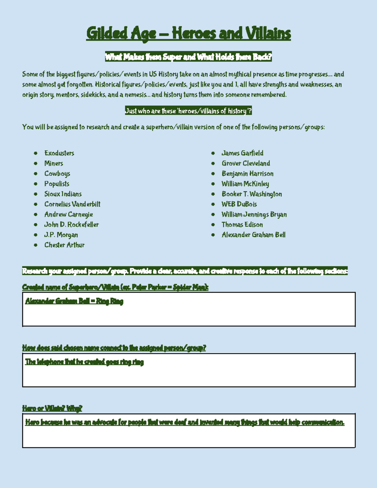 USH Copy of Gilded Age - Heroes and Villains - Gilded Age - Heroes and ...