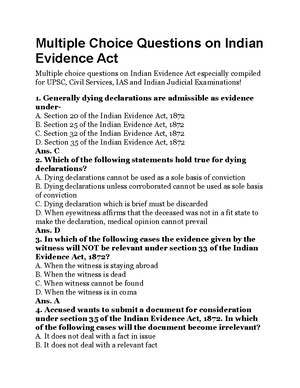LAW OF Evidence Question BANK- INDIAN EVIDENCE ACT - LAW OF EVIDENCE ...