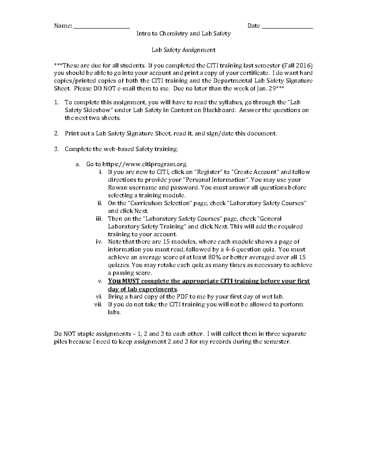 Safety Assignment - notes - Name: _______________________ Date ...