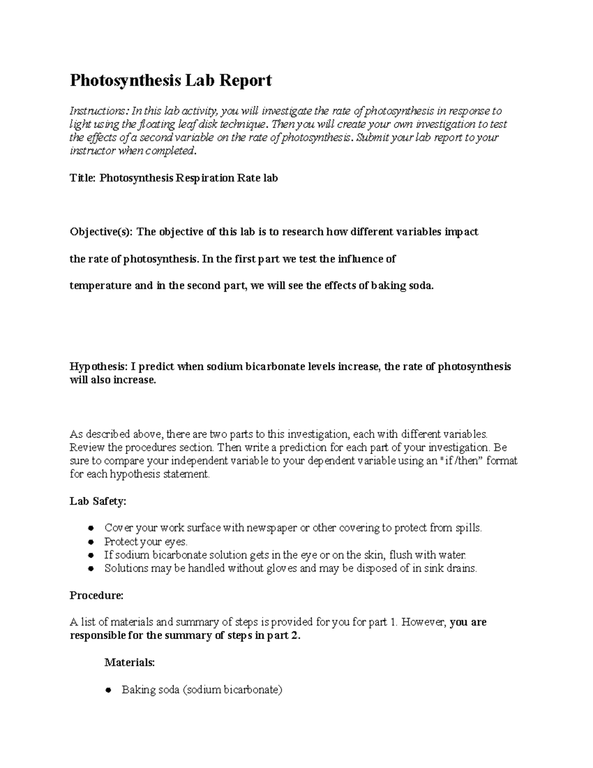 3.04 photosynthesis lab report - Photosynthesis Lab Report Instructions ...