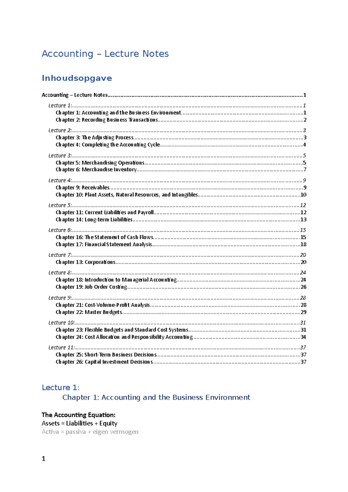 Accounting Lecture notes - Accounting – Lecture - Studeersnel