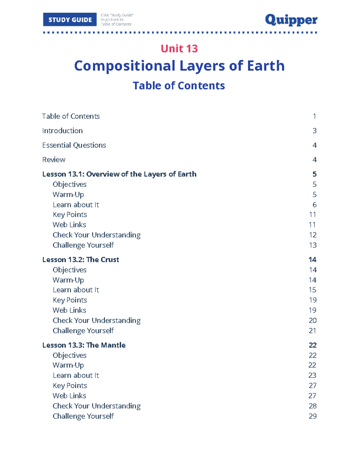 Earth Science SHS Unit 13 Compositional Layers of Earth (Study Guide ...