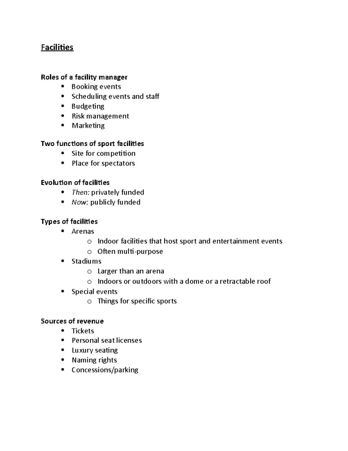 Facilities Notes - Facilities Roles of a facility manager Booking ...