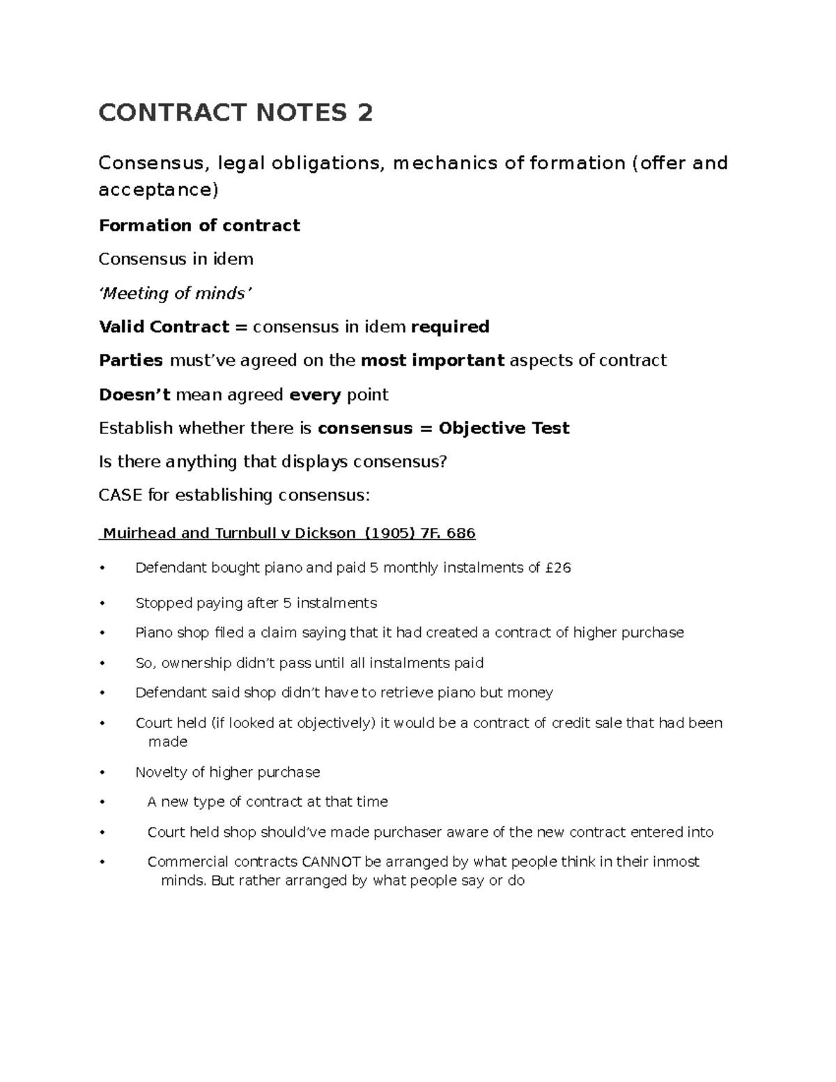 Contract Notes 2 - CONTRACT NOTES 2 Consensus, legal obligations ...