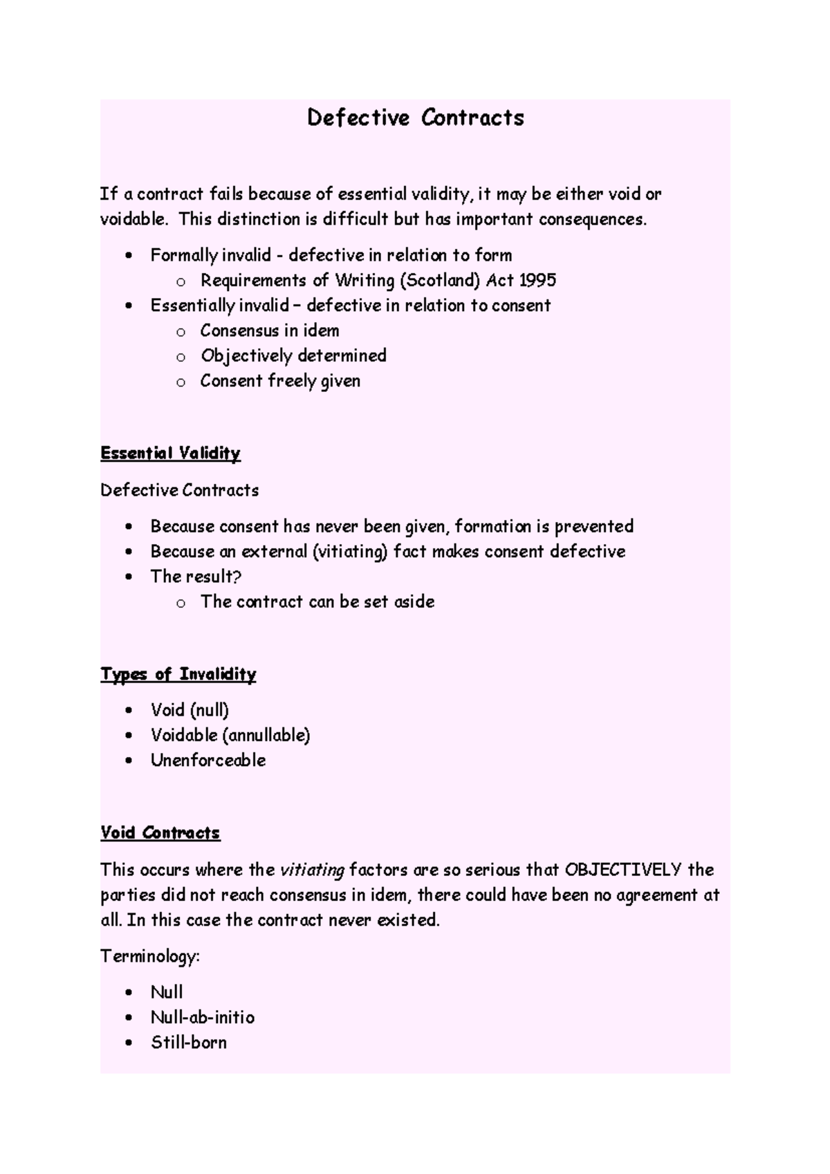8. Defective Contracts - Defective Contracts If a contract fails ...