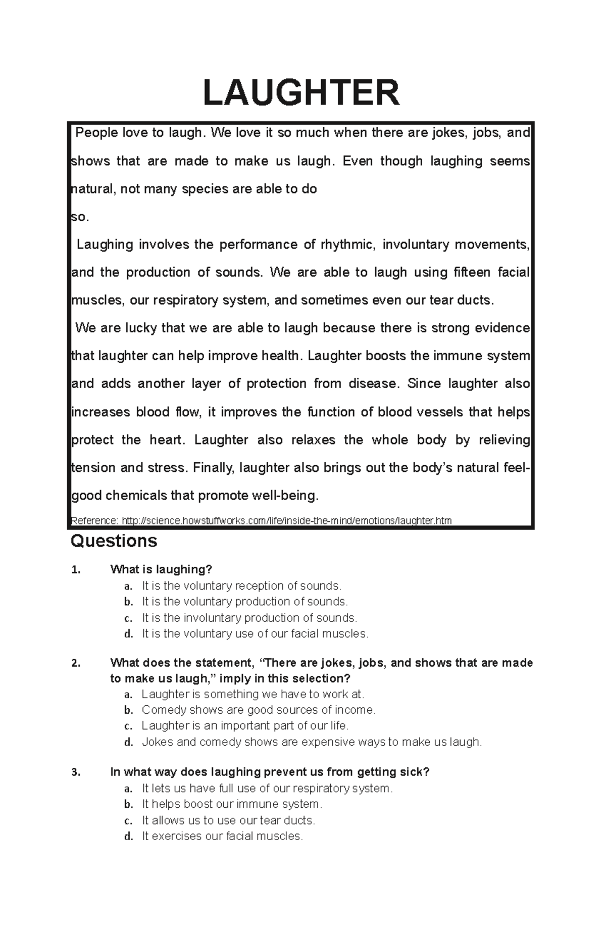 SAMPLE ONLY FOR DOWNLOAD PURPOSES - LAUGHTER People love to laugh. We ...