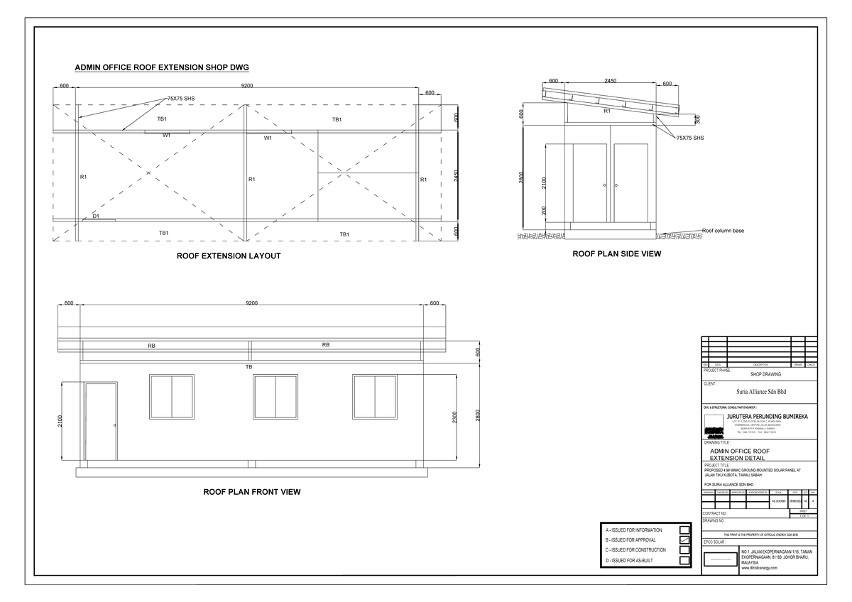 Admin ROOF Extension PLAN REV03 - D W W 75X75 SHS ADMIN OFFICE ROOF ...