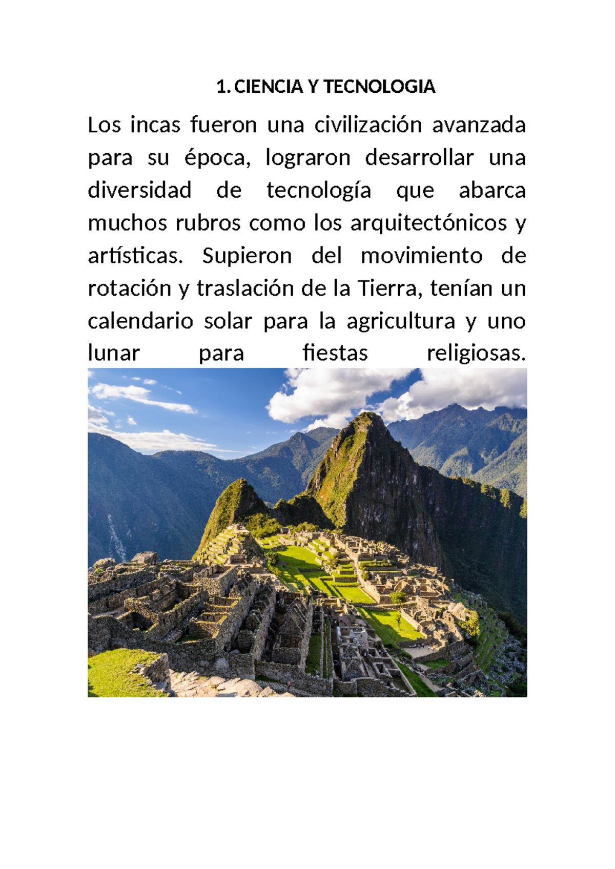 sociales de derecho - CIENCIA Y TECNOLOGIA Los incas fueron una ...