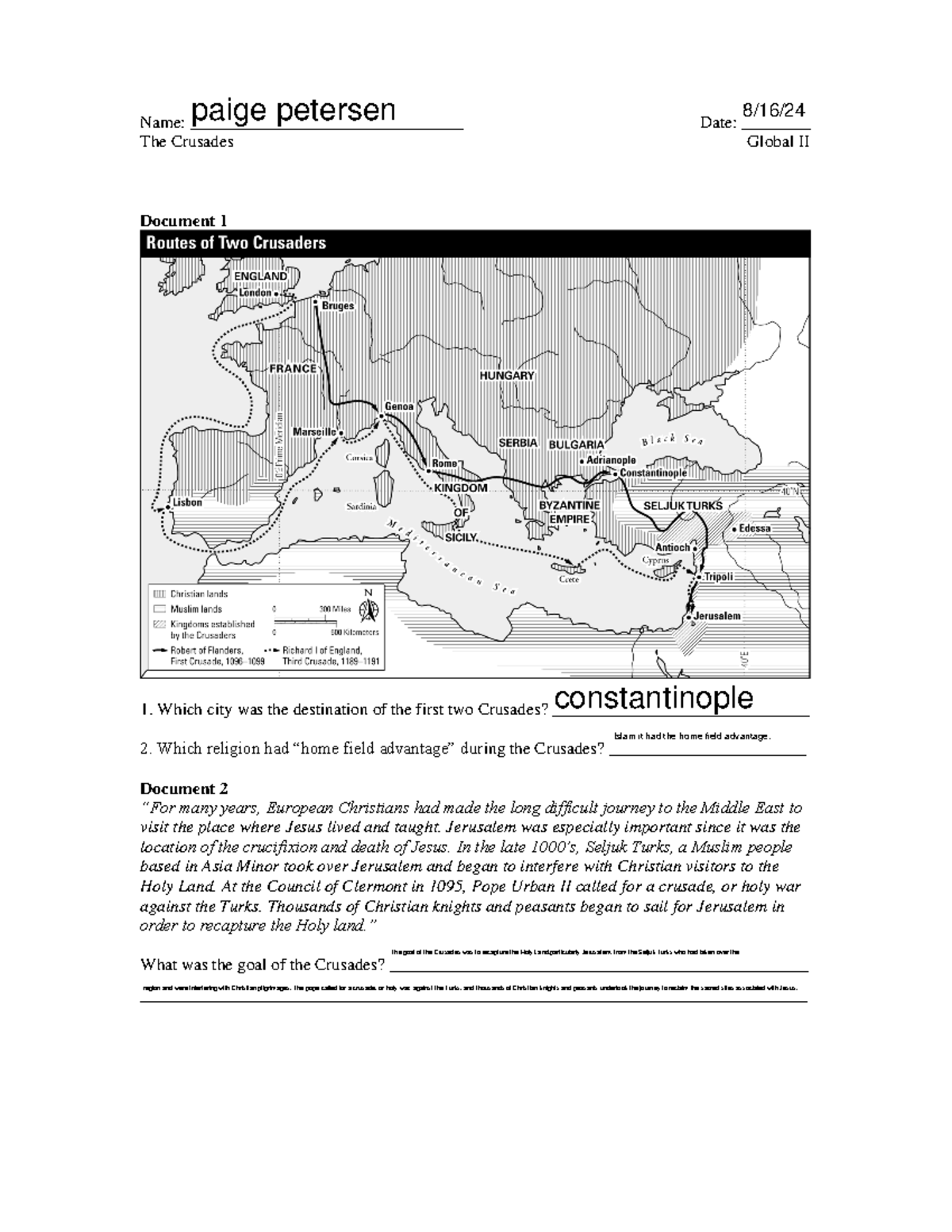 Crusades Activity - world history - Name ...