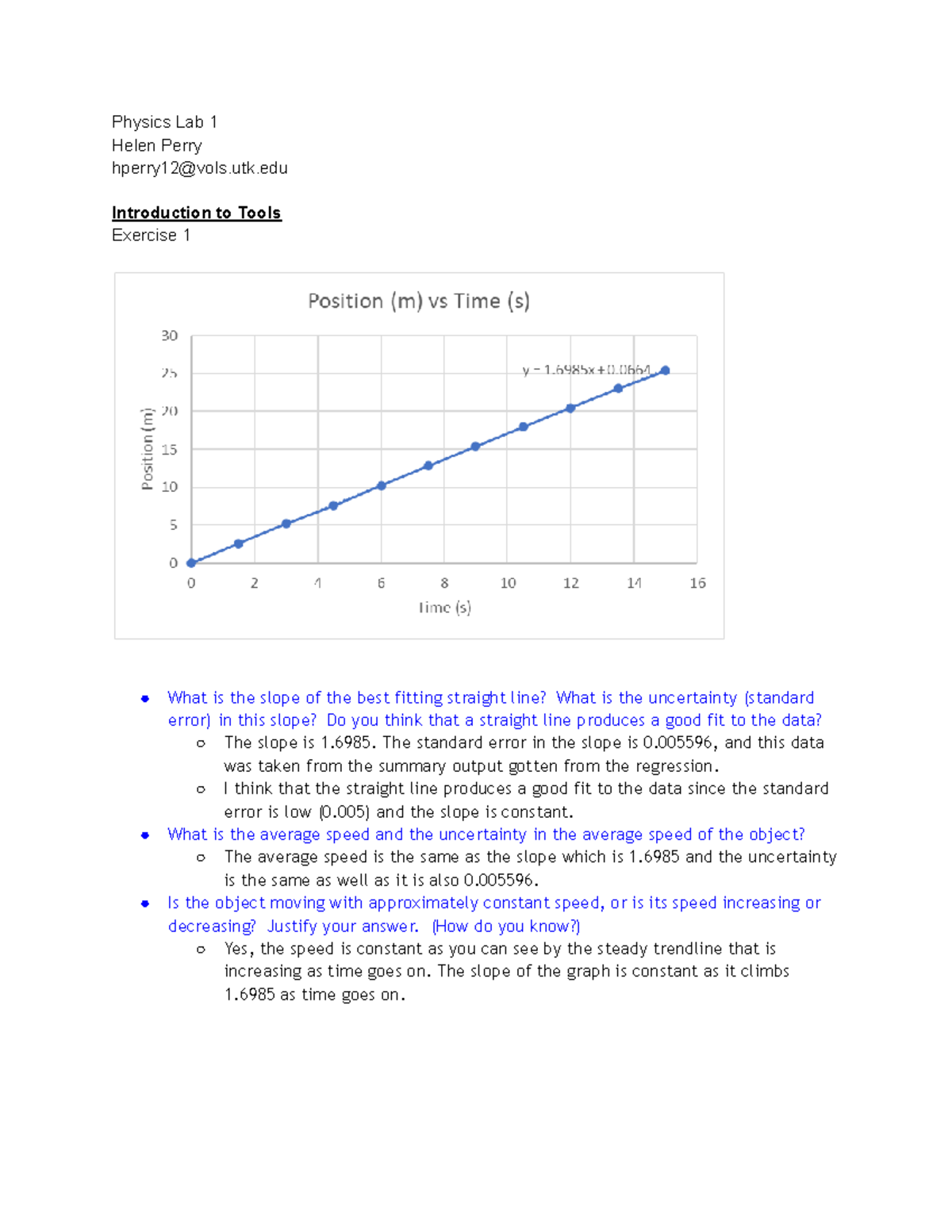 Physics Lab 1 - utk Introduction to Tools Exercise 1 What is the slope ...
