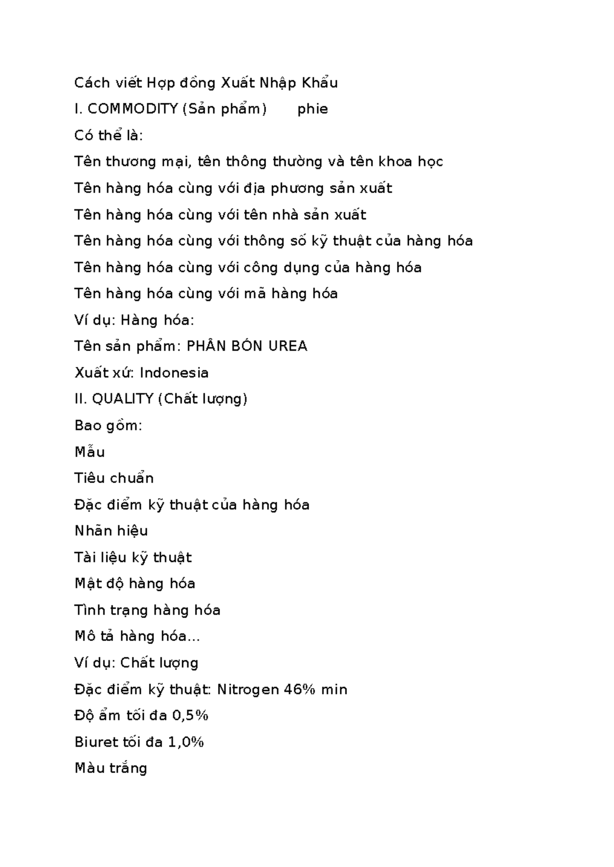 Cách viết họp đồng ngoai thương - Cách viết Hợp đồng Xuất Nhập Khẩu I. COMMODITY (Sản phẩm) phie ...