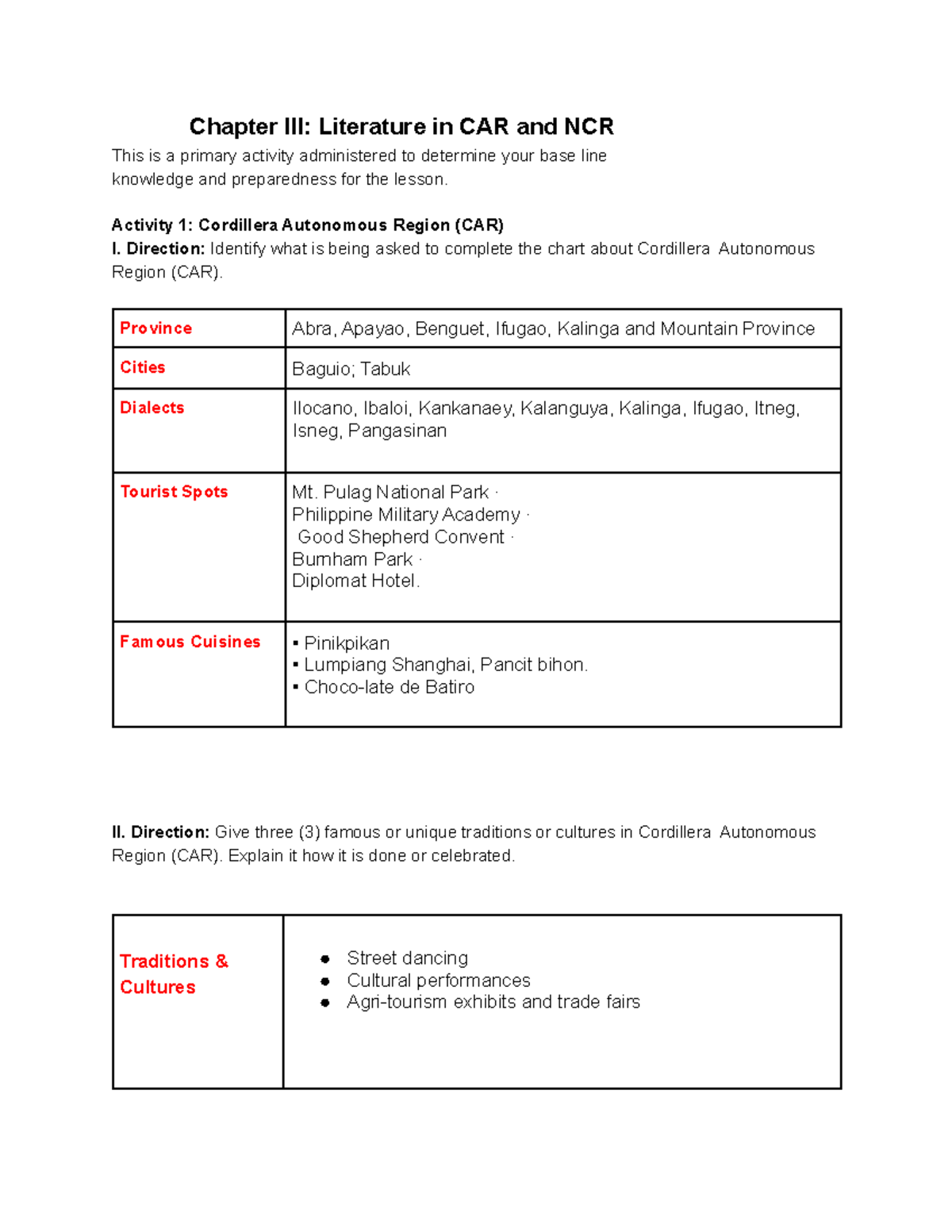 Chapter III - Preactivity - Literature IN CAR AND NCR - Chapter III ...