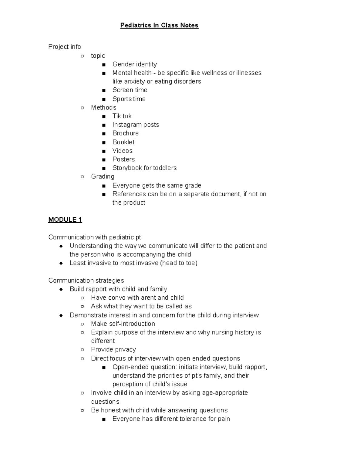 Pediatrics In Class Notes - Pediatrics In Class Notes Project info ...