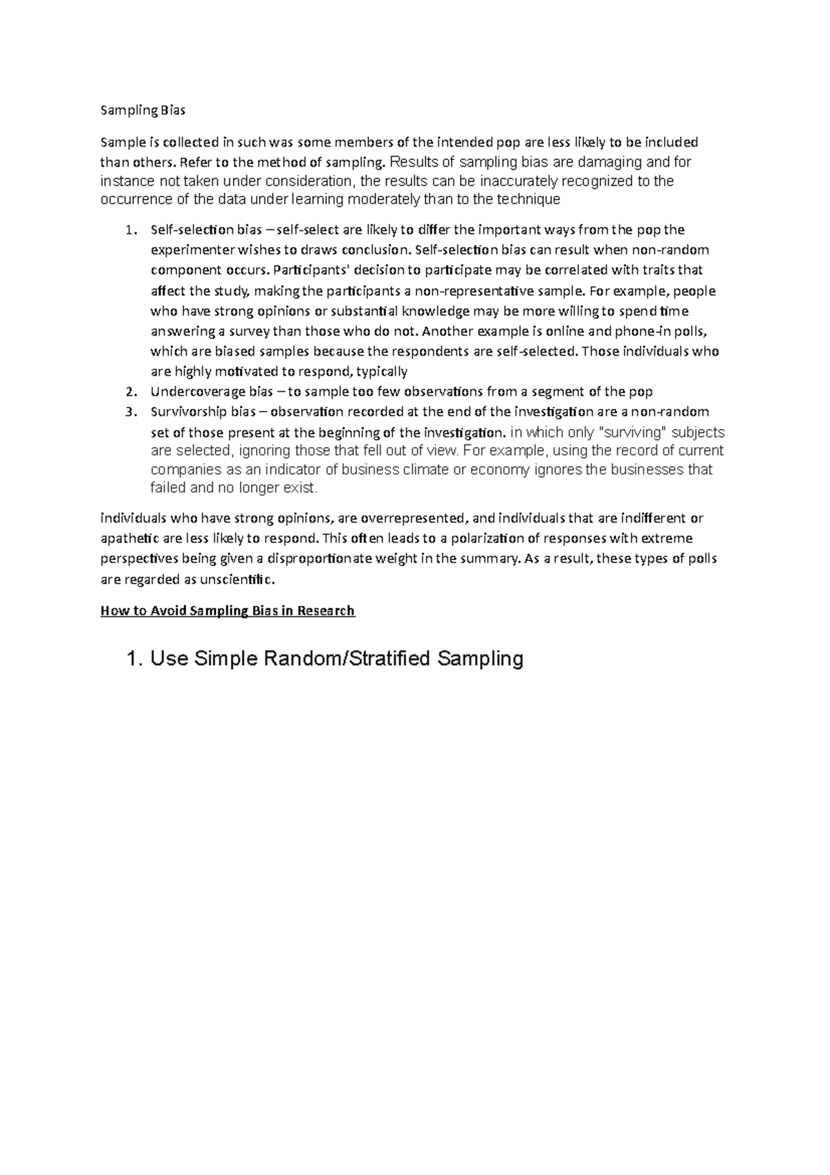 Sampling Bias - Refer to the method of sampling. Results of sampling ...
