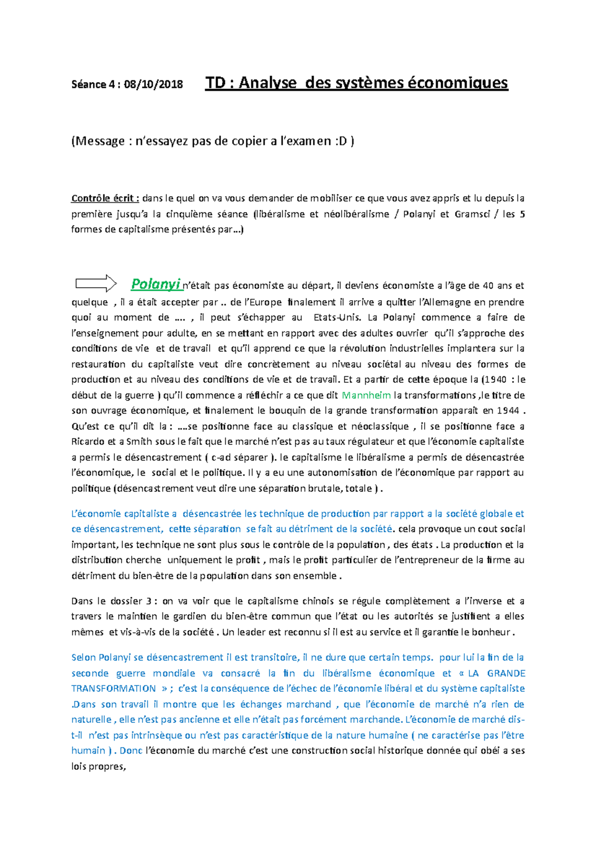 Séance 4 Analyse des systèmes économiques - Séance 4 : 08/10/2018 TD ...