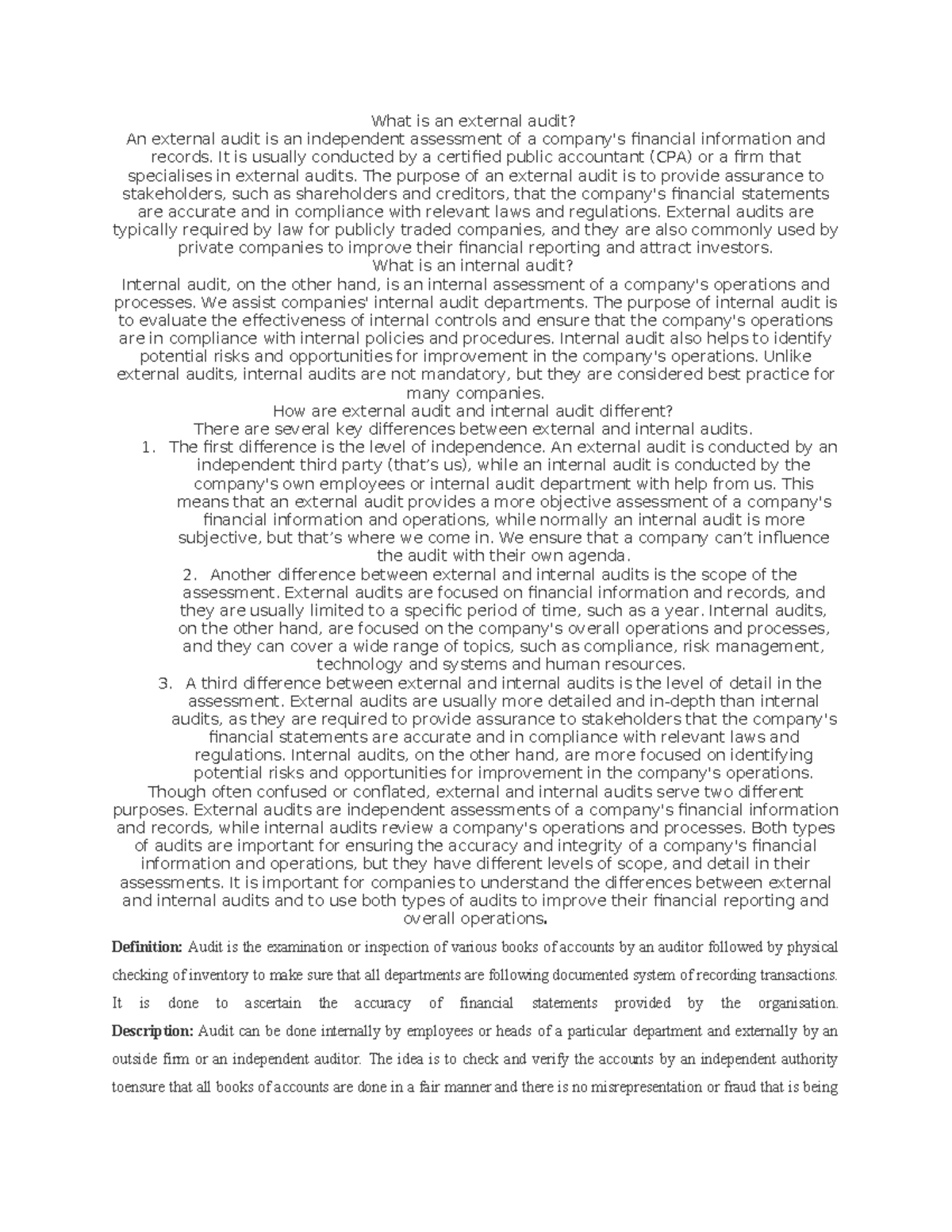 What is an external audit - It is usually conducted by a certified ...