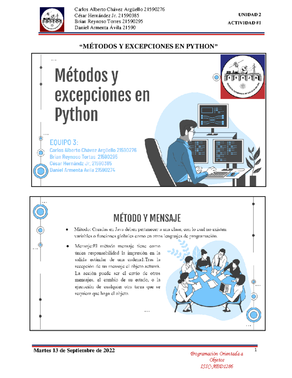 ACT1 T2 Conceptos basicos de metodos y excepciones - 1 César Hernández ...