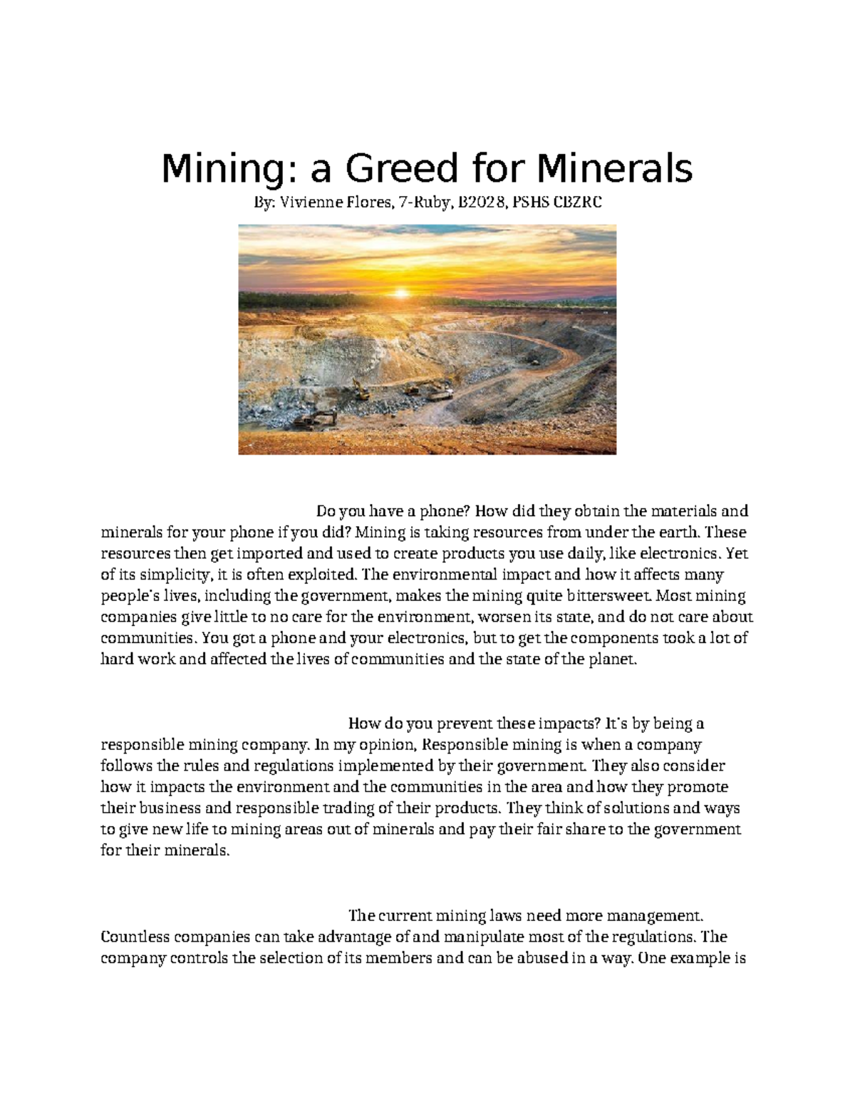 Mining - loll - Mining: a Greed for Minerals By: Vivienne Flores, 7 ...