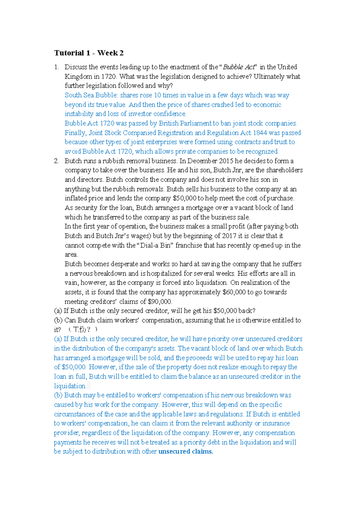 7057T - tutorial answers - Tutorial 1 - Week 2 Discuss the events leading up to the enactment of ...