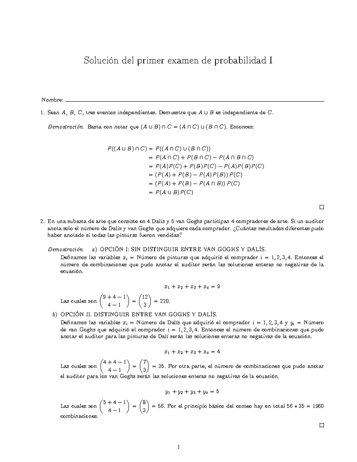Sol. Examen 1 proba 1 - Apuntes 1 - Solución del primer examen de ...