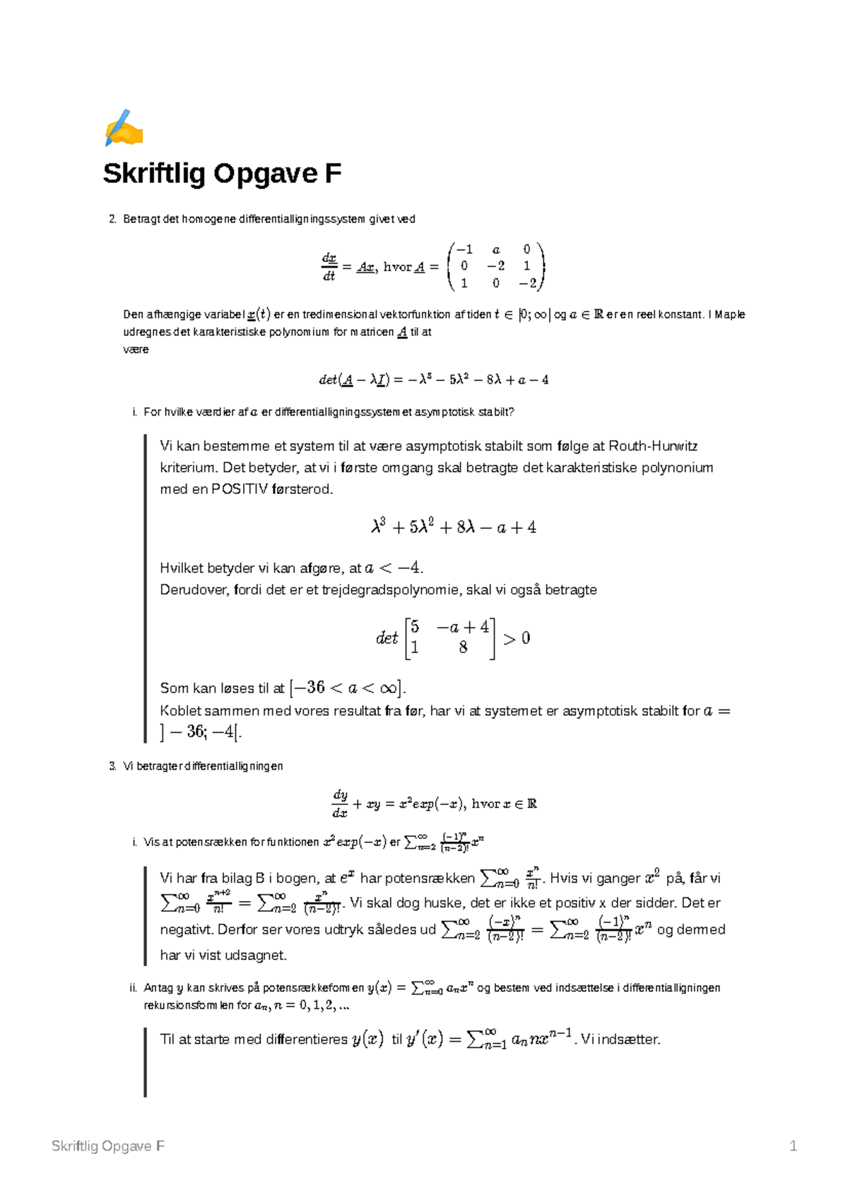 Skriftlig Opgave F - Exam - Skriftlig Opgave F 1 ####### Skriftlig ...