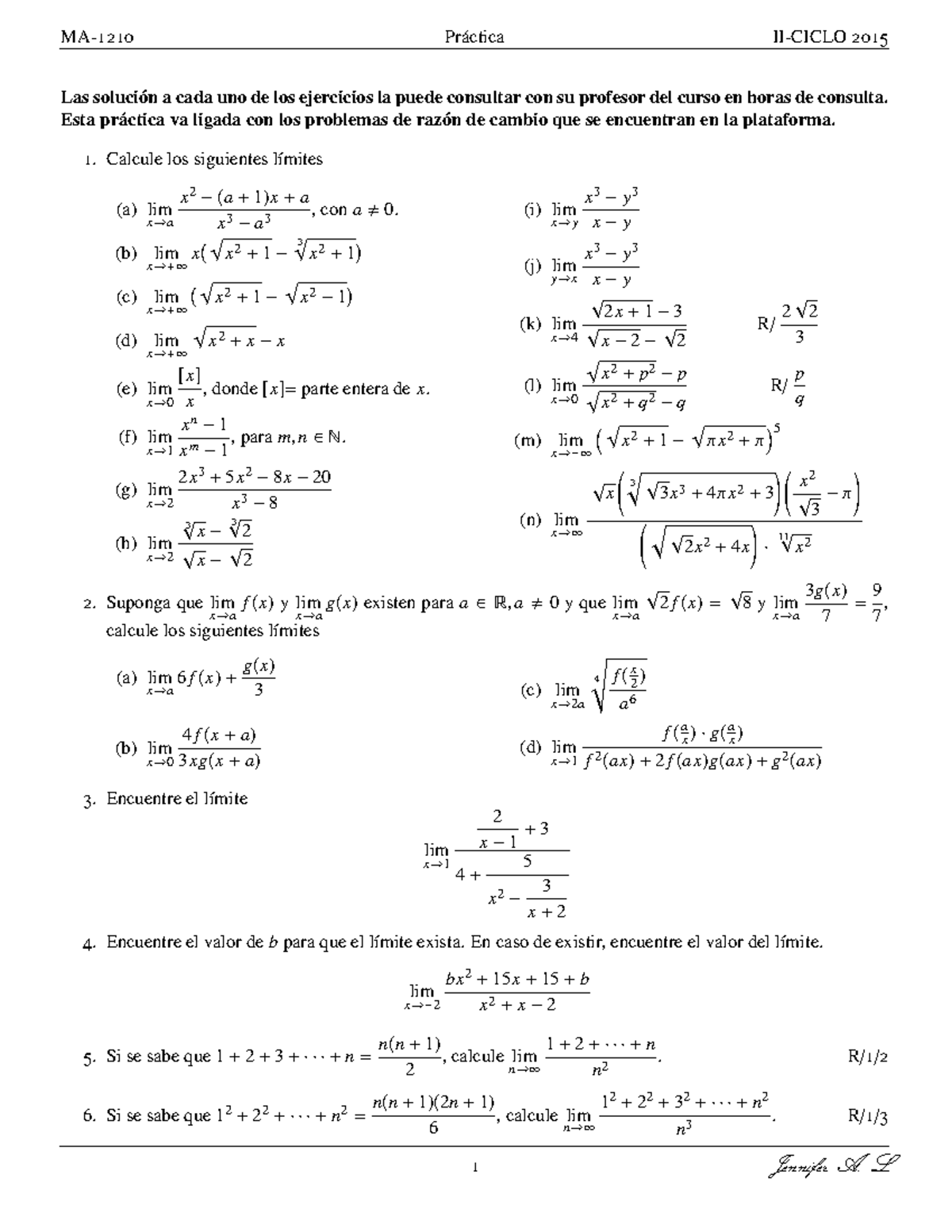 Práctica 1P-I2015 - Matemática Elemental (MA0125) - Las solución a cada ...