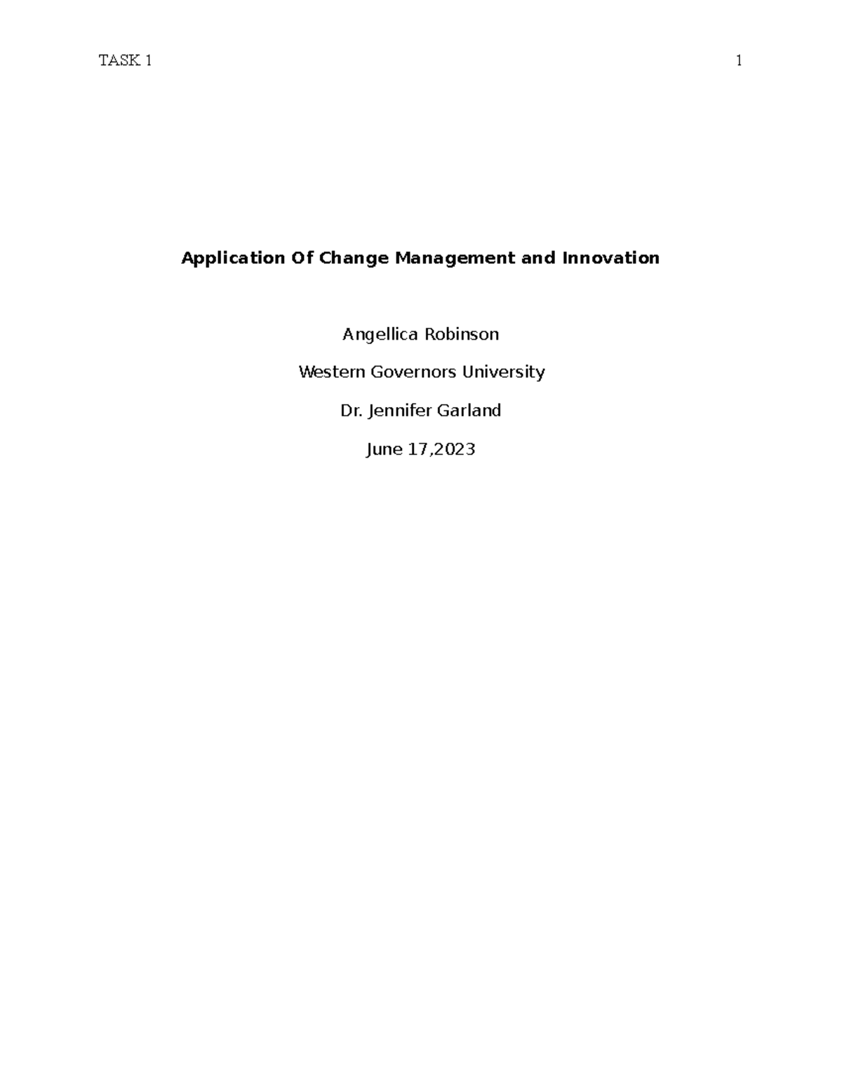 Report - example - Application Of Change Management and Innovation ...