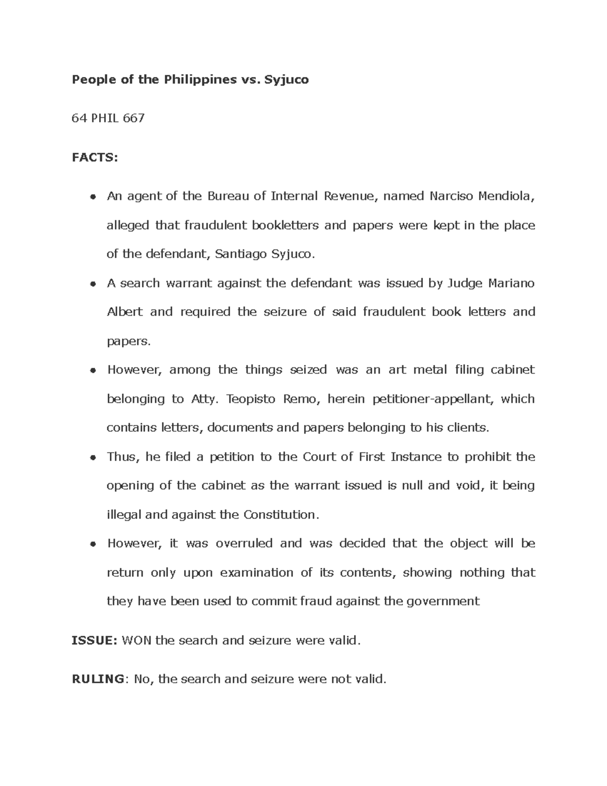 People of the Philippines vs. Syjuco 64 PHIL 667 (case digest) - People ...