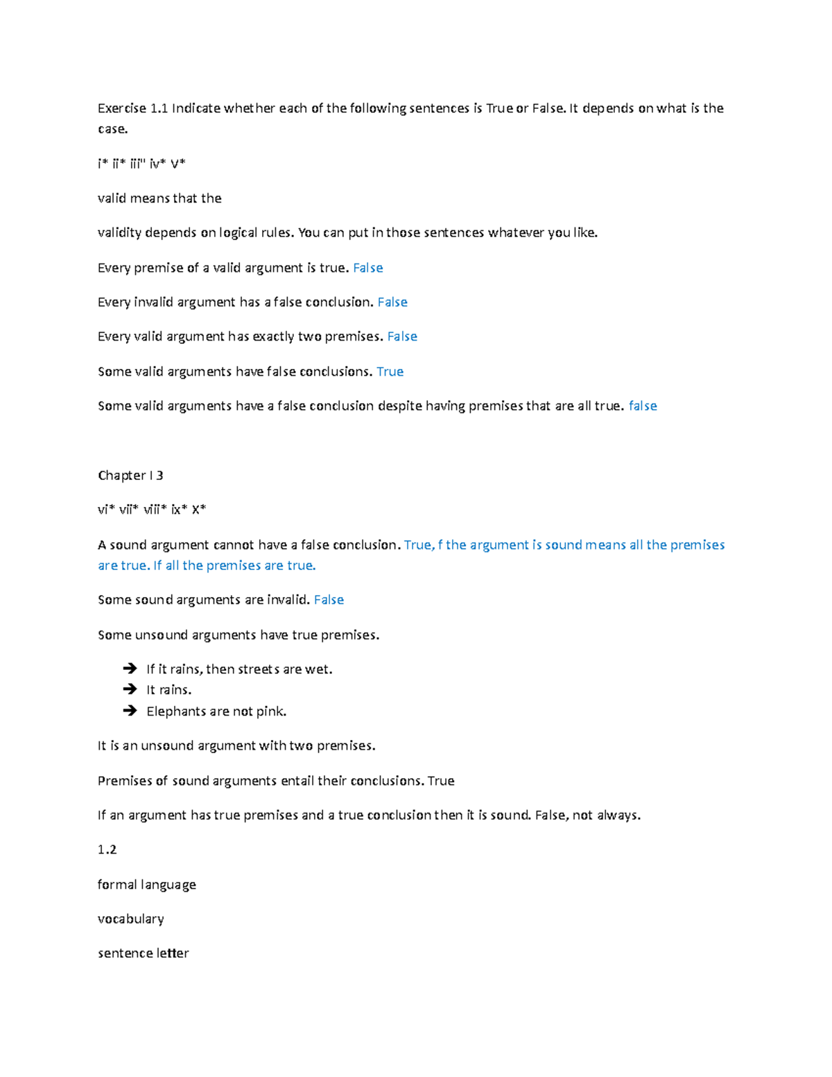 Argumentation and logic - Exercise 1 Indicate whether each of the ...