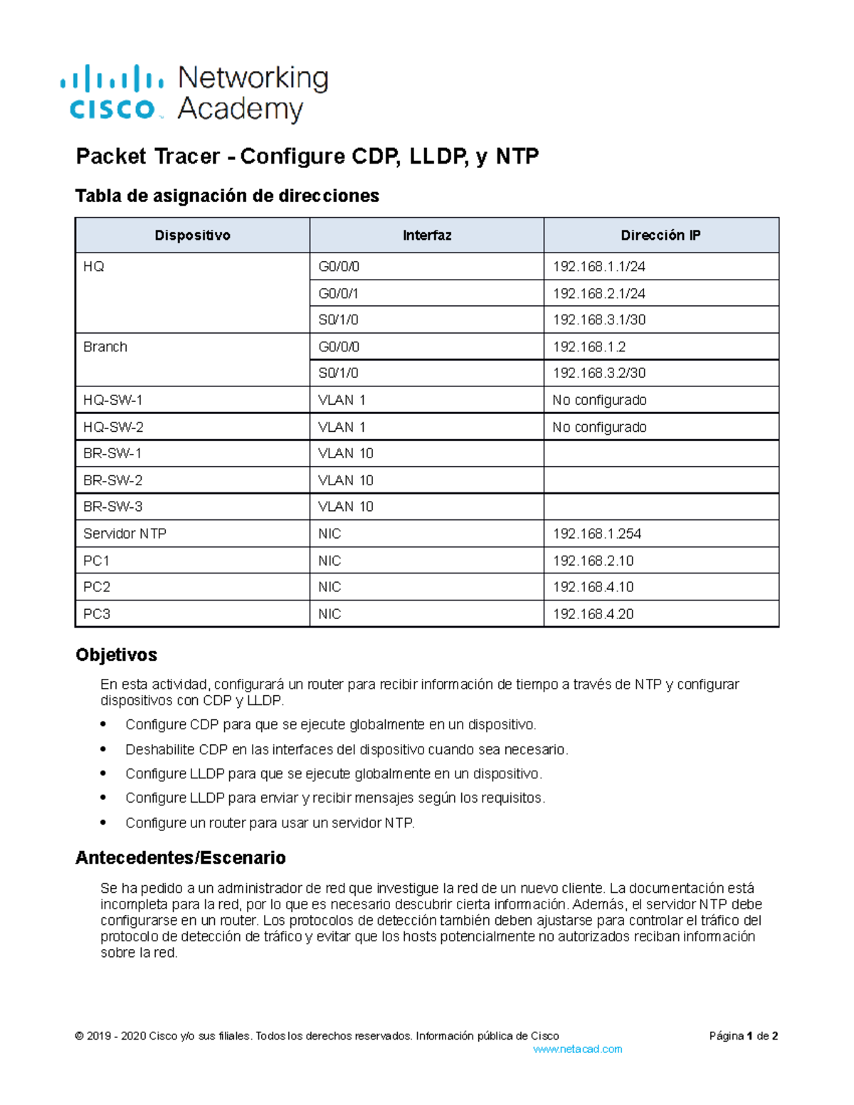 10.8.1 Packet Tracer - Configure CDP, LLDP, and NTP - Packet Tracer ...
