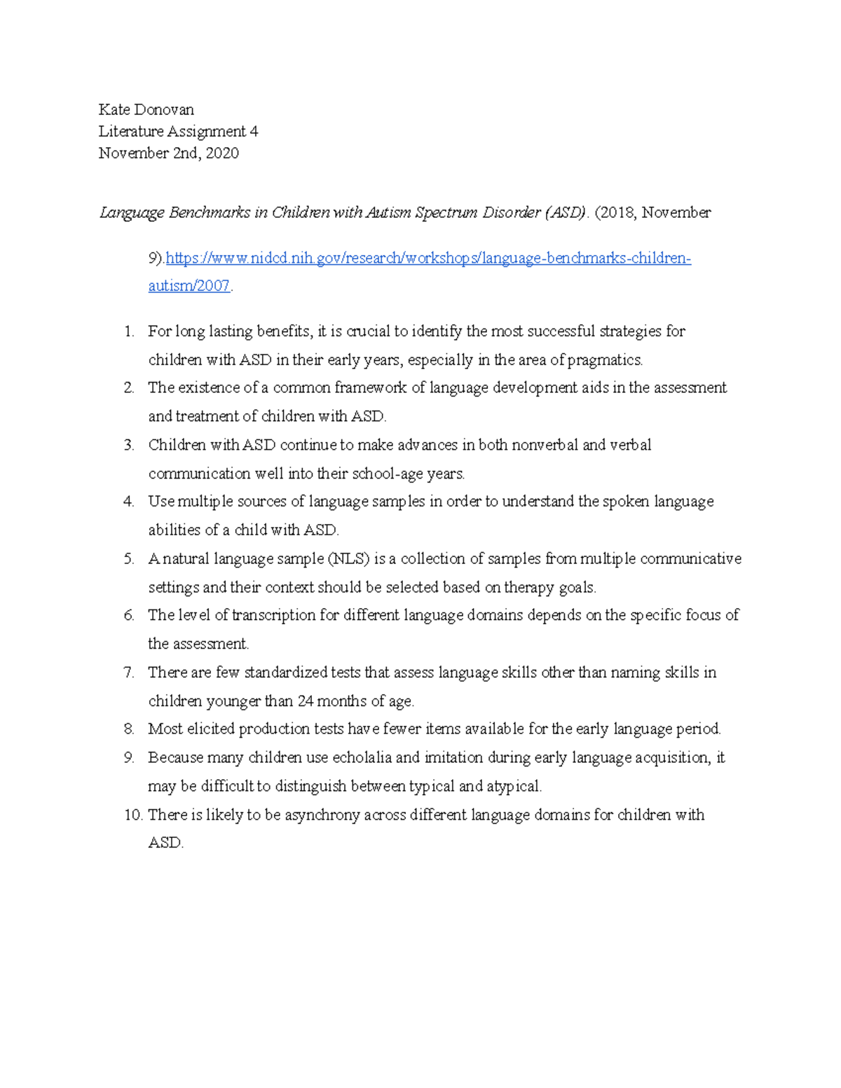 Literature Assignment 4 - Kate Donovan Literature Assignment 4 November ...