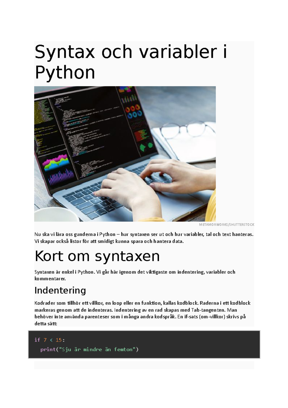 Syntax Och Variabler I Python Syntax Och Variabler I Python