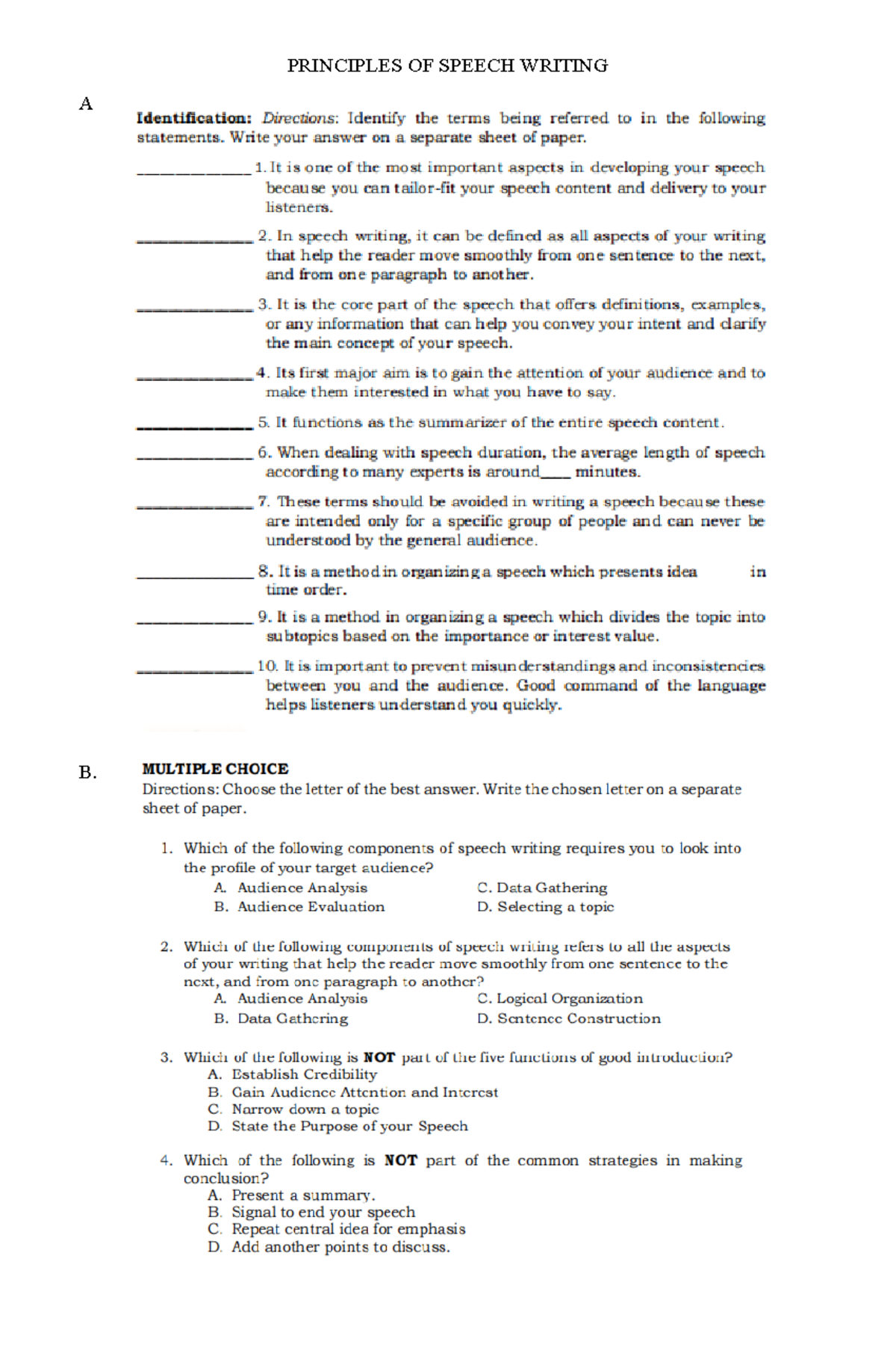 Principles OF Speech Writingmodular Activity - PRINCIPLES OF SPEECH ...