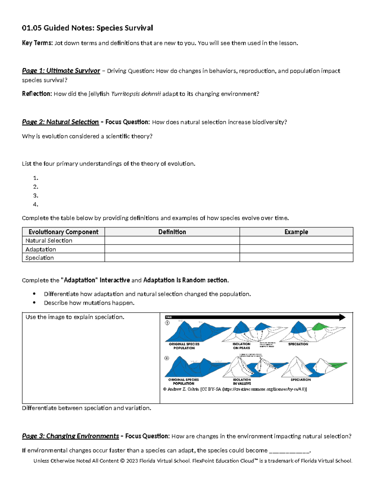 01 05 note outline - Notes - 01 Guided Notes: Species Survival Key ...