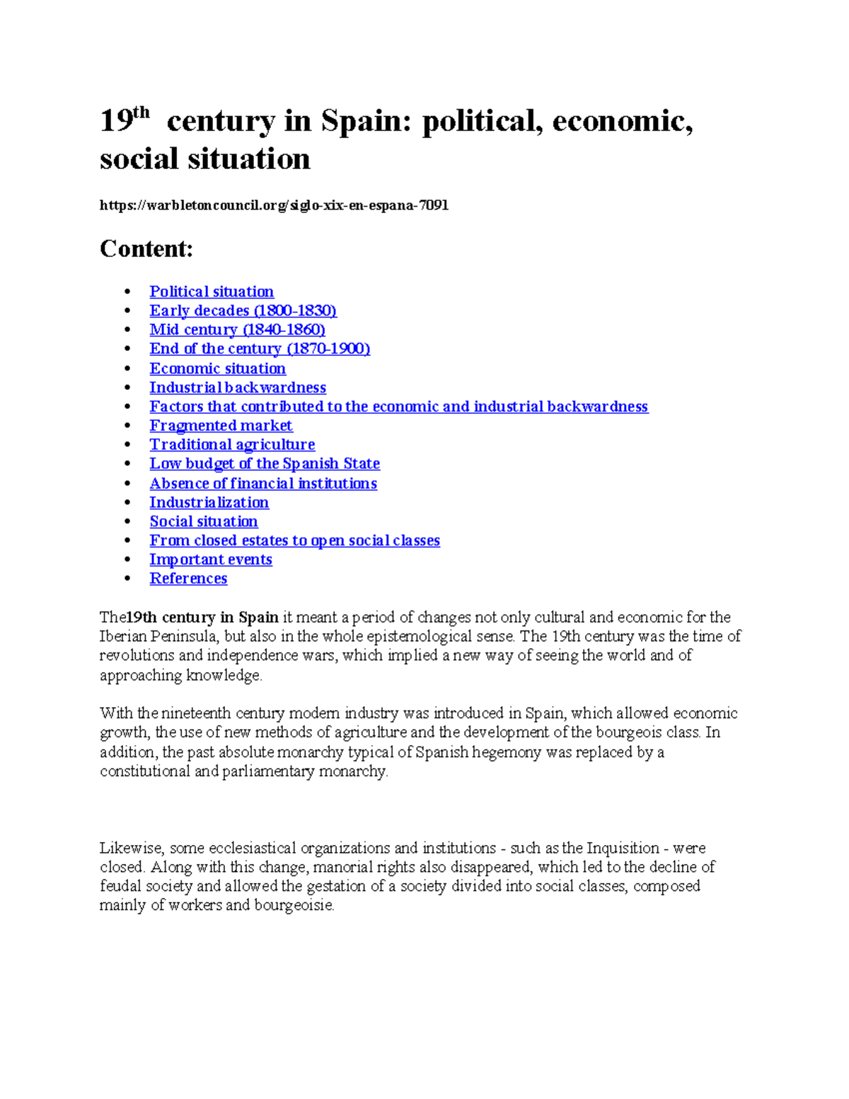 19th-Century-Spain - 19 th century in Spain: political, economic ...