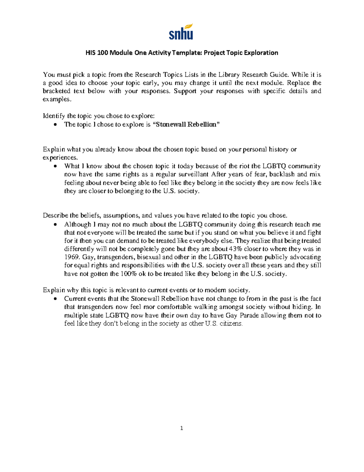 HIS 100 Module One Activity Template - While it is a good idea to ...
