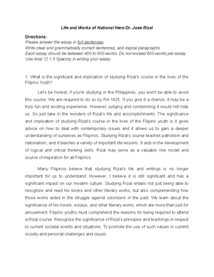 Proof that Shows Rizal as Our National Hero and Reaction Paper in Noli ...