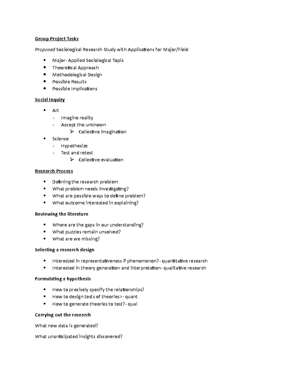 Sociology notes 2 - Group Project Tasks Proposed Sociological Research ...