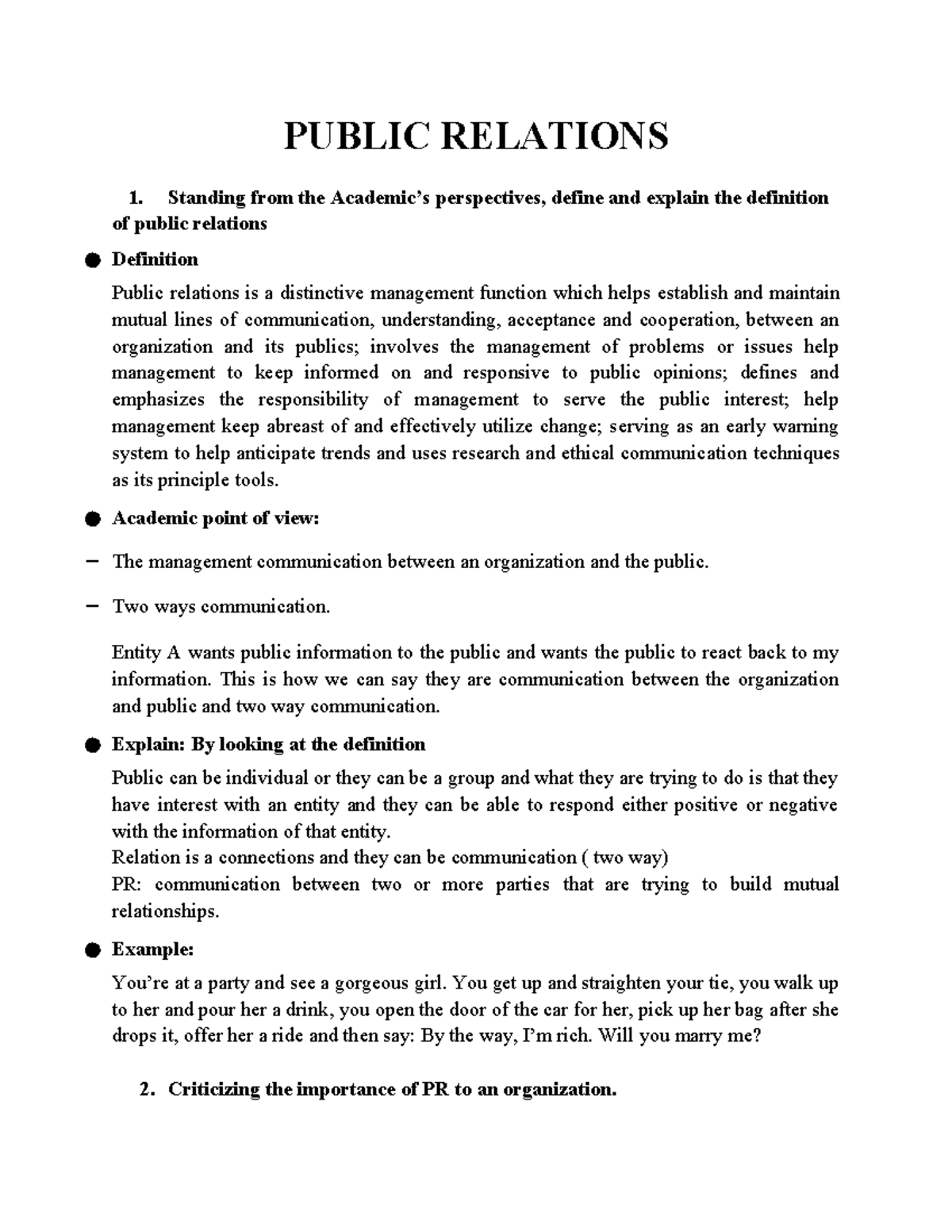 Public- Relations - PUBLIC RELATIONS Standing from the Academic’s ...