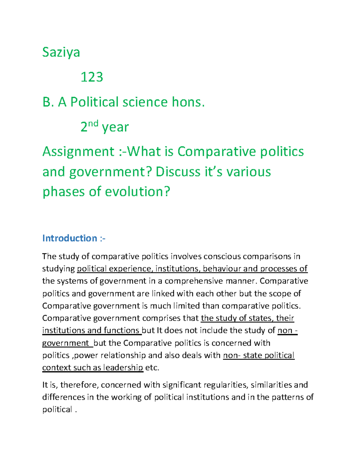Saziya, ICGP Assignment - Saziya 123 B. A Political science hons. 2 nd year Assignment :-What is ...