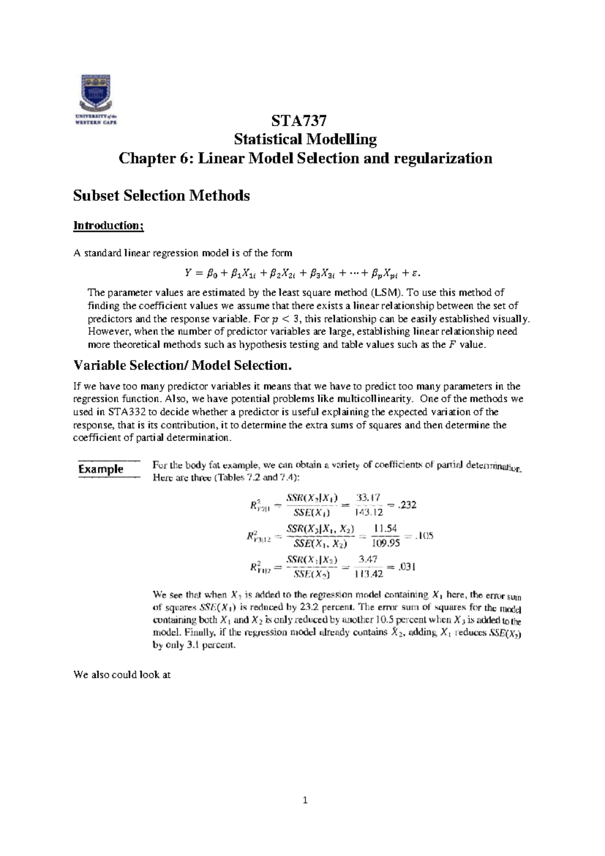 Assignment Chapter 6 2024 - STA Statistical Modelling Chapter 6: Linear Model Selection and ...