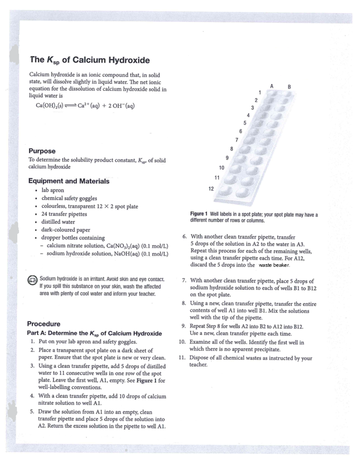 Ksp of Calcium hydroxide Lab - waste beaker. - Studocu