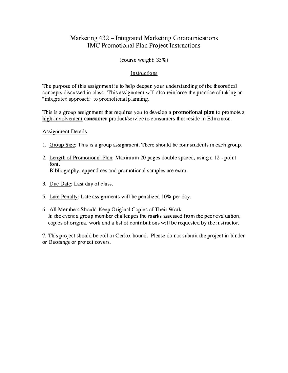 IMC Plan Instructions and Template - Marketing 432 – Integrated ...