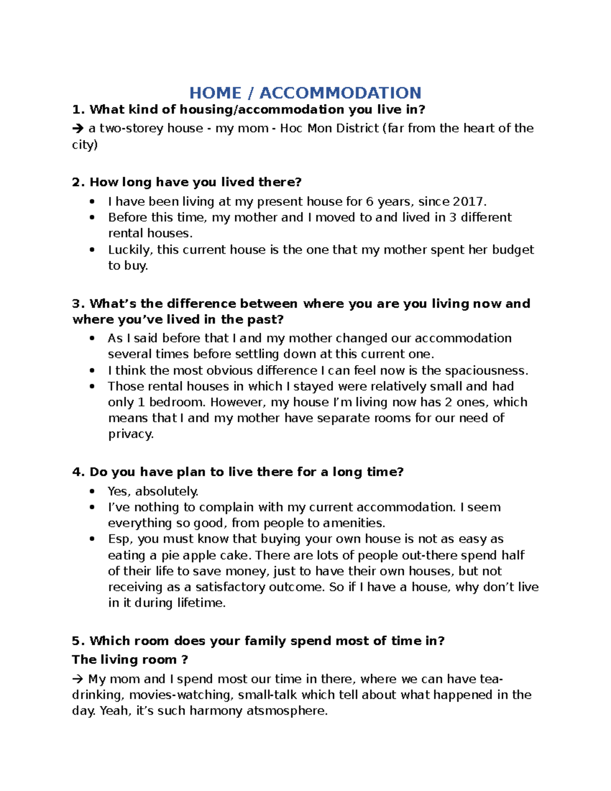 Script speaking 3 - Some sample answer for ielts part 1 - HOME ...