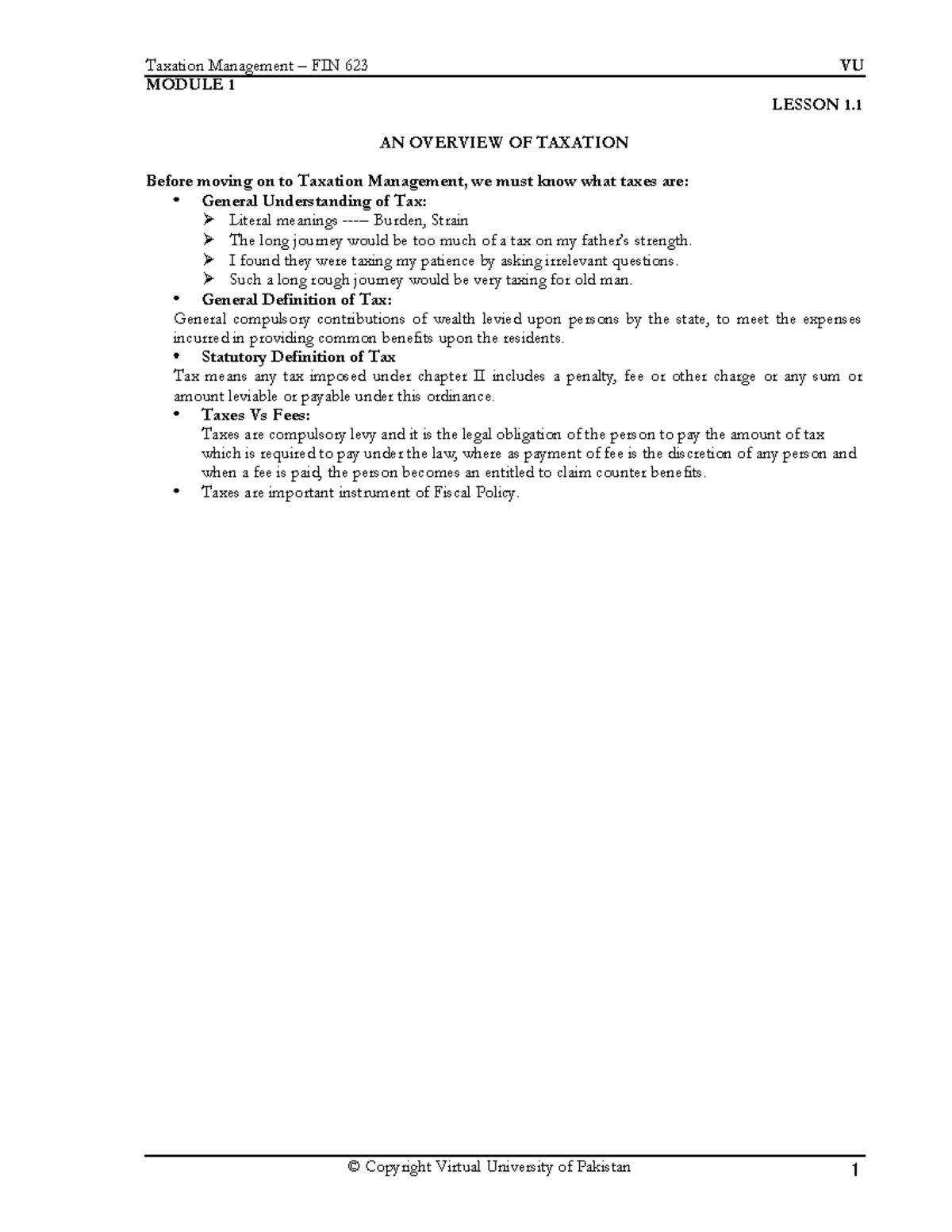 FIN623 Taxation Management Complete Handouts Pdf - MODULE 1 LESSON 1 ... FIN623 Taxation Management Complete Handouts Pdf - MODULE 1 LESSON 1 ...